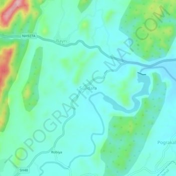 Carte topographique Sundara, altitude, relief