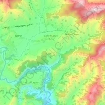 Carte topographique Sahakali Dada (Thapa Gaun), altitude, relief