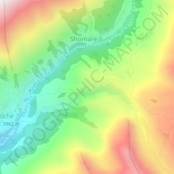 Carte topographique View of Everest, Lhotse, Nuptse, Pumori, altitude ...