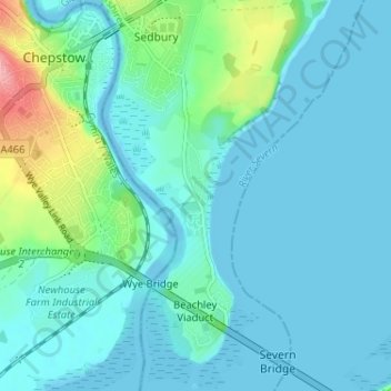 Carte topographique Beachley, altitude, relief