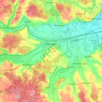 Carte topographique Mengen, altitude, relief