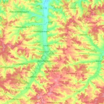Carte topographique Rottenburg a. d. Laaber, altitude, relief