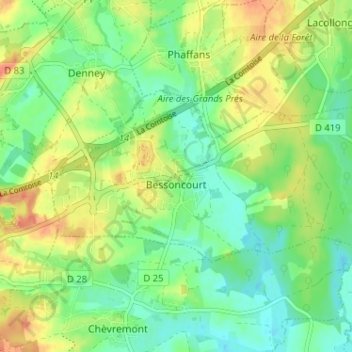 Carte topographique Bessoncourt, altitude, relief