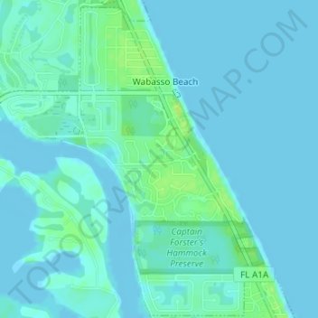 Carte topographique Wabasso Beach, altitude, relief