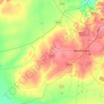 Carte topographique Randfontein Local Municipality, altitude, relief