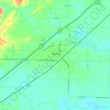 Carte topographique Beebe, altitude, relief