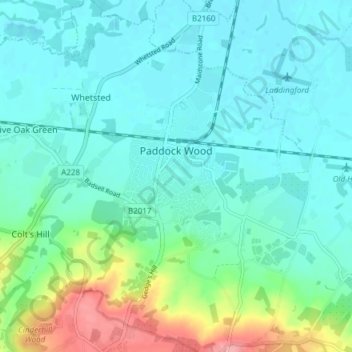 Carte topographique Paddock Wood, altitude, relief