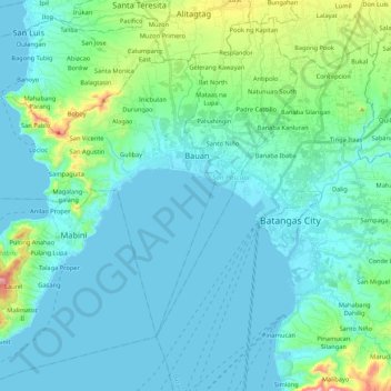 Carte topographique Bauan, altitude, relief