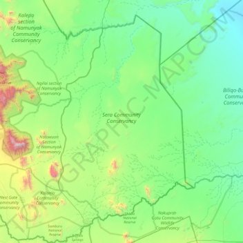 Carte topographique Waso ward, altitude, relief
