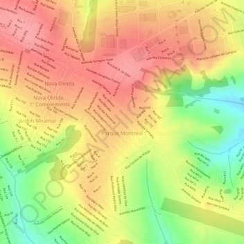 Carte topographique Parque Montreal, altitude, relief