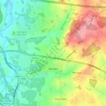 Carte topographique Meriden, altitude, relief
