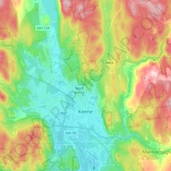 Carte topographique Keene, altitude, relief