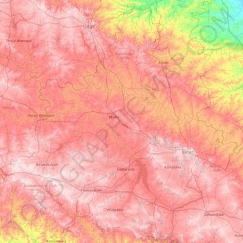 Carte topographique Bidar, altitude, relief