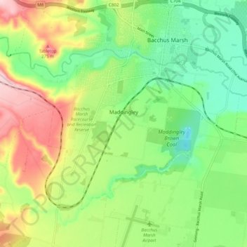 Carte topographique Maddingley, altitude, relief