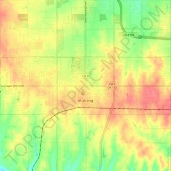 Carte topographique Mustang, altitude, relief
