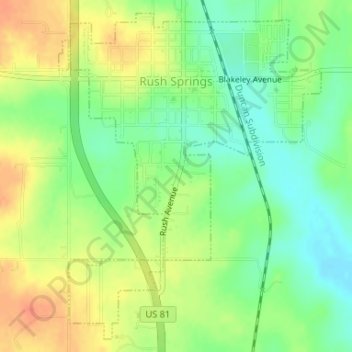 Carte topographique Rush Springs, altitude, relief