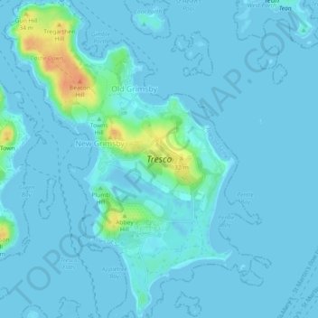 Carte topographique Tresco, altitude, relief