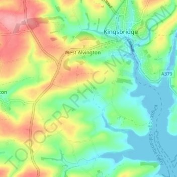 Carte topographique West Alvington, altitude, relief