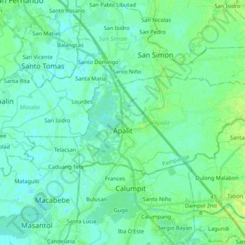 Carte topographique Apalit, altitude, relief