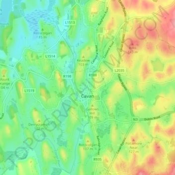 Carte topographique Cavan, altitude, relief