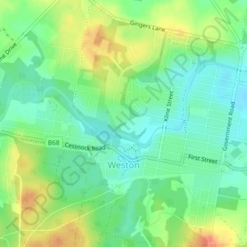Carte topographique Weston, altitude, relief