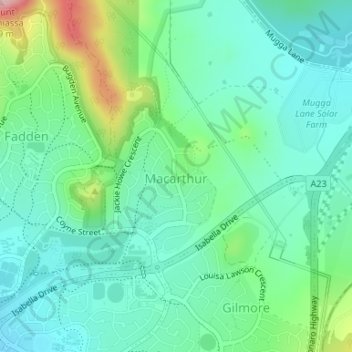 Carte topographique Macarthur, altitude, relief