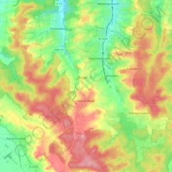 Carte topographique Markt Wald, altitude, relief