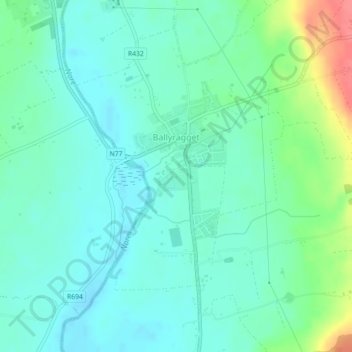 Carte topographique Ballyragget, altitude, relief