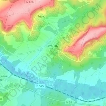 Carte topographique Prouilly, altitude, relief