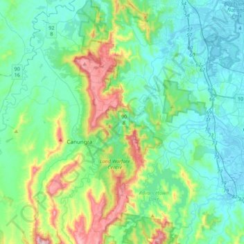 Carte topographique Coomera River, altitude, relief