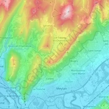 Carte topographique 38700, altitude, relief