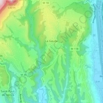 Carte topographique La Gaude, altitude, relief