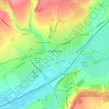 Carte topographique Sherborne, altitude, relief