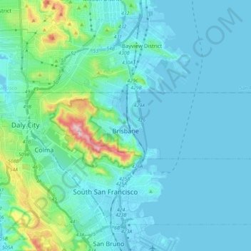 Carte topographique Brisbane, altitude, relief