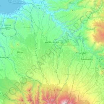 Carte topographique Manolo Fortich, altitude, relief