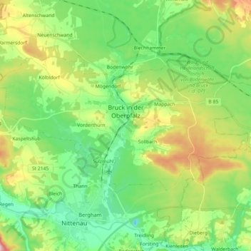Carte topographique Bruck i.d.OPf., altitude, relief
