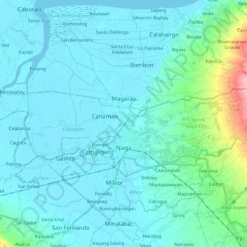 Carte topographique Naga, altitude, relief
