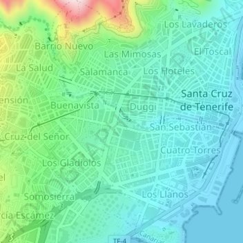 Carte topographique Parque Cultural Viera y Clavijo, altitude, relief