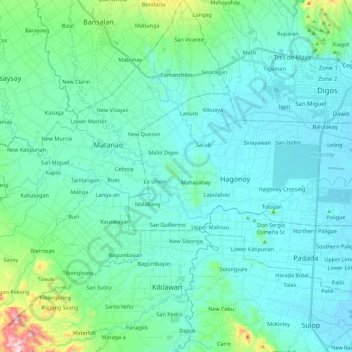 Carte topographique Padada River, altitude, relief