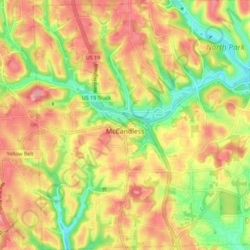 Carte topographique McCandless, altitude, relief