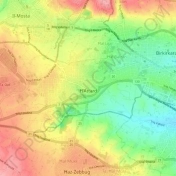 Carte topographique Ħ'Attard, altitude, relief