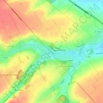 Carte topographique Estrée-Blanche, altitude, relief