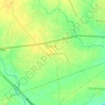 Carte topographique Bela, altitude, relief