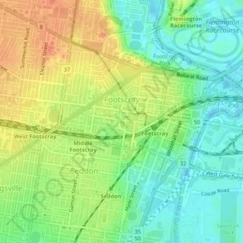 Carte topographique Footscray, altitude, relief
