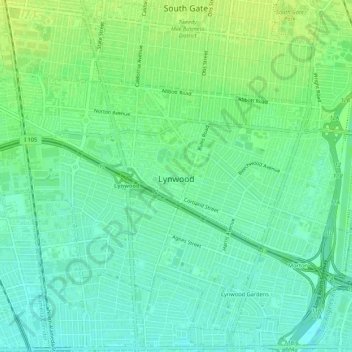 Carte topographique Lynwood, altitude, relief