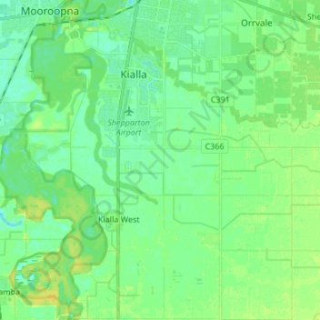 Carte topographique Kialla, altitude, relief