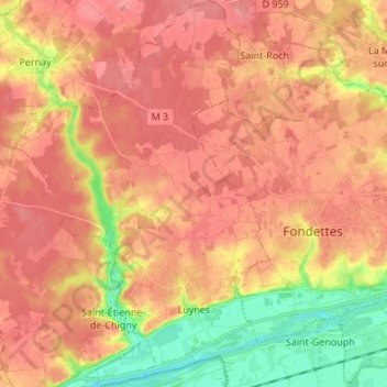 Carte topographique Luynes, altitude, relief