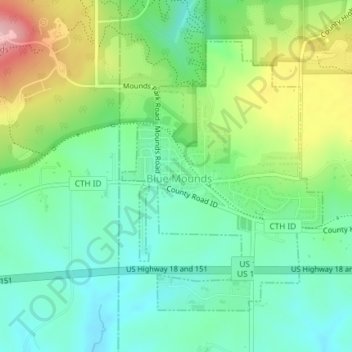 Carte topographique Village of Blue Mounds, altitude, relief