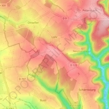 Carte topographique Lohr, altitude, relief