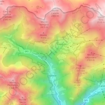 Carte topographique Valleve, altitude, relief